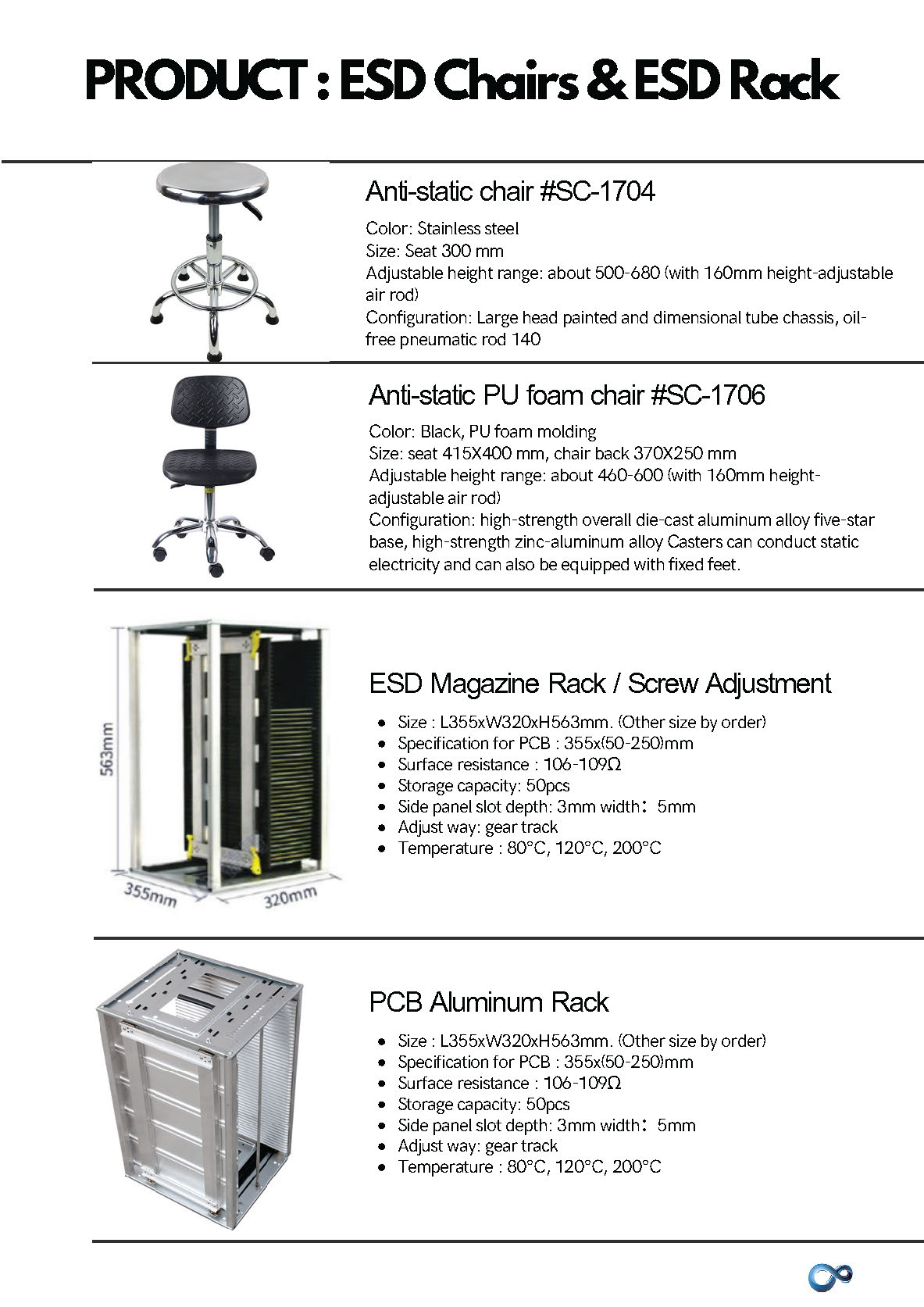 ESD Chairs & ESD Rack - BW INFINITY